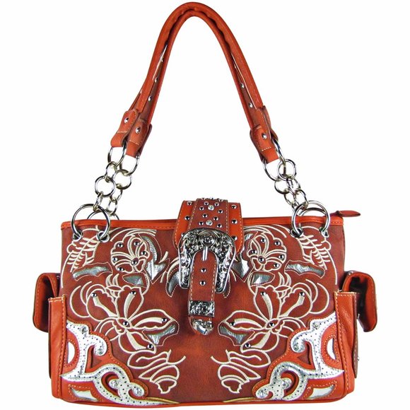 Unbranded | Bags | Concealed Carry Red Flower Stitch Studded Buckle ...